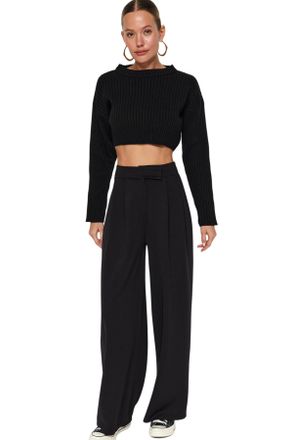 Trendyol Trendyol Damen TWOAW24PL00177 Hose, Schwarz/Schiere Freude, XL