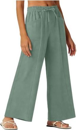 Generic Pantalon court d&eacute;contract&eacute; &agrave; jambe large pour femme - Taille haute - &Eacute;lastique - Cordon de serrage - Avec poches - Coupe ample - Confortable - Pour l&eacute;