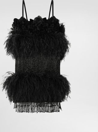 Dolce & Gabbana Satin Dress With Feathers - Frau Kleider Schwarz 44