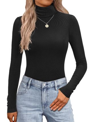 Zeagoo Langarmshirt Damen Rollkragenpullover Basic Pullover Elegant Slim Fit Gerippt Oberteile Stretch T-Shirt Unterhemd Rolli Einfarbig Tops Shirts Winter S