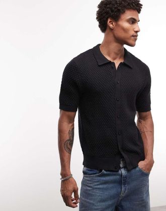 Capo Polo boutonn&eacute; en jacquard - Noir