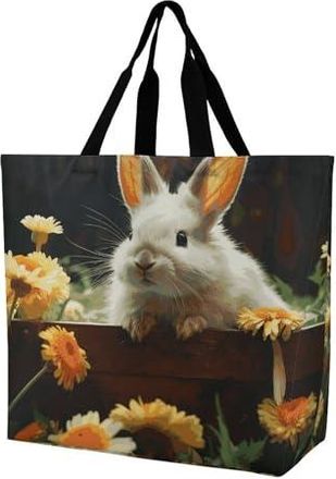 Generic Lapin Et Fleur Sac &Agrave; Bandouli&egrave;re D&eacute;contract&eacute; Tote Bag Pliable Sac Cabas Pour Quotidienne Voyage Universit&eacute;