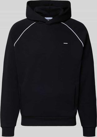 Review Hoodie mit Logoprint und Kontrastspipings