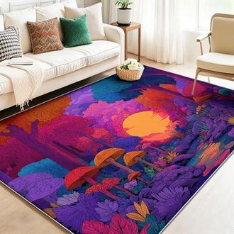Generic Tapis de Salon Chambre Salle &agrave; Manger Adulte Bureau Design For&ecirc;t R&eacute;tro De Dessin Anim&eacute; Poil Court Fin Doux L&eacute;ger R&eacute;sistant 120 x 180 cm, Color&eacute;