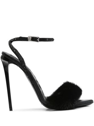 Philipp Plein crystal-embellished fur sandals - Noir