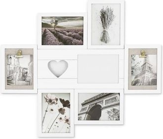 Wall-Art Wohnzimmer Bilderrahmen Collage Shabby Chic Fotorahmen aus MDF Holz Fotocollage Vintage Gallerie Rahmen weiß gold Klammer für Fotos Bilder Trockenblum