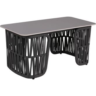 Hhg Loungetisch HHG-224, Gartentisch Balkontisch Outdoor, Seilgeflecht Rope Sinterstein 43x90x45cm anthrazit, Platte grau