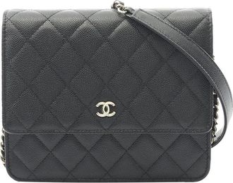 Chanel 2019 CC Square Quilted Caviar Wallet on Chain crossbody bag - Schwarz
