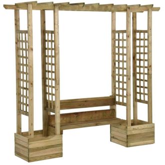 vidaXL Vidaxl - Pergola de jardin en bois de pin massif impr&eacute;gn&eacute; - Dimensions 230x60x198 cm - Avec banc et jardini&egrave;res - Design d&eacute;coratif pour plantes