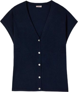 Oltre Femme, Pulls, Bleu, Taille: 38/40 FR Cardigan sans manches en viscose m&eacute;lang&eacute;e