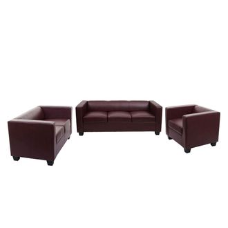 Mendler 3-2-1 Sofagarnitur Couchgarnitur Loungesofa Lille - Kunstleder, rot-braun