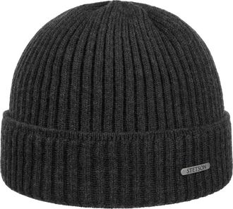 Stetson Parkman M&uuml;tze Strickm&uuml;tze Umschlagm&uuml;tze Rippm&uuml;tze Damen Herren Made in EU Herbst Winter 100% Merinowolle anthrazit One Size