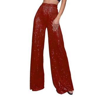 Generic Pantalon Femme Chic Et Elegant Pantalons à paillettes décontractés à la mode pour femmes Pantalons évasés taille haute jambes larges paillettes scinti