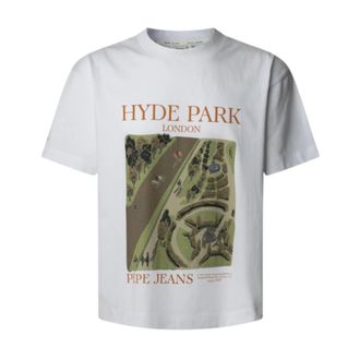 Pepe Jeans London Klassisches T-Shirt mit kurzem &Auml;rmel und Frontdruck - - Tops - Herren - Wei&szlig; - 2XL