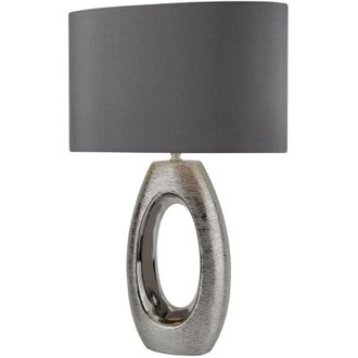 Licht-Erlebnisse Lampe de chevet en tissu c&eacute;ramique E27 61 cm, gris chrom&eacute;, lampe moderne en c&eacute;ramique
