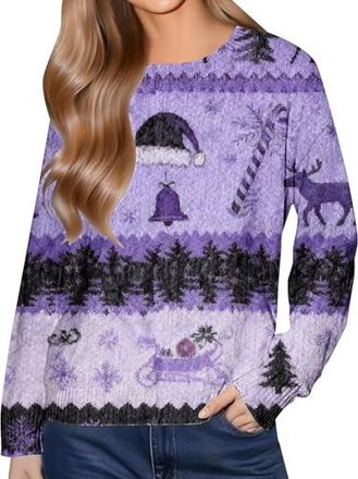 Generic Pull de Noël décontracté imprimé 3D pour femme 2025, pull dhiver ample en tricot pour femme, style rétro, flocon de neige, doux, chaud, confortable, p