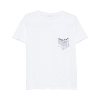 Liu Jo Femme, Tops, Blanc, Taille: 38 FR T-shirt avec poche orn&eacute;e de bijoux
