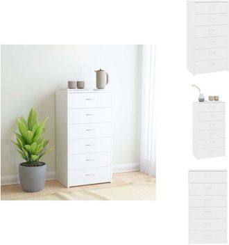 vidaXL Buffet avec 6 tiroirs Blanc 50x34x96 cm Bois dingénierie - Buffet Blanc - Meuble Rangement - Armoire Tiroir - Commode Moderne - Mobilier Salon