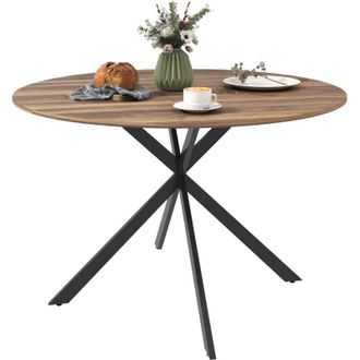 HOMCOM Table &agrave; manger - HOMCOM - ronde - 4 personnes - 120 cm - style industriel - plateau aspect bois, pi&egrave;tement crois&eacute; en acier - marron