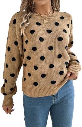 Generic Chandails dautomne pour femme, tendance, &eacute;l&eacute;gant &agrave; manches longues, &agrave; pois, chandails habill&eacute;s et mignons, pulls de travail pour femmes, kaki, XL