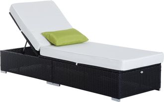HOMCOM Homcom - Bain de soleil transat grand confort 195L x 68l x 31H cm dossier inclinable multi-positions matelas épaisseur 10 cm crème résine tressée 4