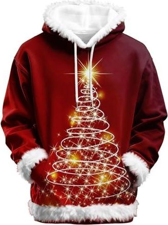 Generic Pull de Noël pour femme et homme, col en peluche, col rond, sweat-shirt tendance imprimé arbre de Noël, tunique ample décontractée pour lhiver chaud, 