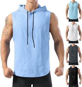 Generic Sweat &agrave; capuche sans manches pour homme avec cordon de serrage, gilet &agrave; capuche de couleur unie, gilet &agrave; capuche l&eacute;ger et tendance pour entra&icirc;nement a