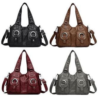 Generic Sacs &agrave; bandouli&egrave;re clout&eacute;s en cuir PU pour femmes, sangle r&eacute;glable pour un usage quotidien (noir)