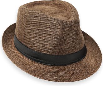 Schramm Fedora Hut f&uuml;r Damen und Herren Panamahut mit Stoffband Sonnenhut in 5 Umfang 56-58cm 100% Polyester Gangster-Hut Trilby-Look, Farbe:braun