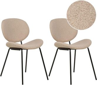 Beliani Beliani - Lot de 2 Chaises R&eacute;tro en Boucl&eacute; Pieds Noirs Sans Accoudoirs Salle &agrave; Manger Taupe Luana