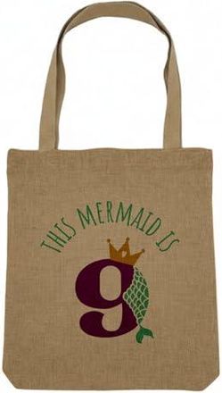 Fabulous Sac Shopping Tote Bag Aspect Lin - This Mermaid is 9 Years Old Birthday Party - Sac de Courses Toile Epaisse 360g Beige Naturel Cabas Port&eacute; Epaule Sol
