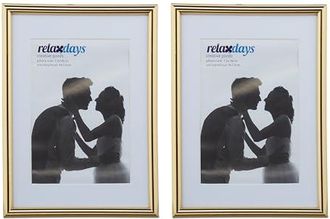 Relaxdays Bilderrahmen 2er Set, 13x18 cm, Passepartout 9x13 cm, Glasscheibe, Fotorahmen zum Stellen & Hinhängen, Gold