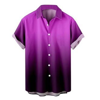 Generic Chemise d&eacute;t&eacute; &agrave; manches courtes pour homme - Couleur unie - D&eacute;grad&eacute; de couleur unie - Chemise d&eacute;contract&eacute;e - Grande taille - Col &agrave; revers - Haut de spo