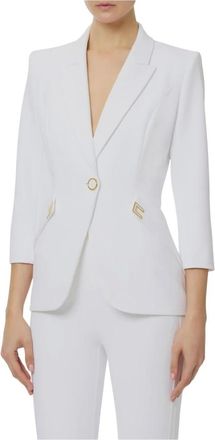 Elisabetta Franchi Femme, Vestes, Blanc, Taille: 42 FR Giacca in doppio cr&ecirc;pe stretch dettagli logo