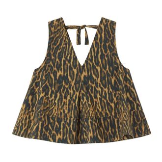 Ganni Femme, Tops, Multicolore, Taille: 36 FR Leopard Cotton A-line Top