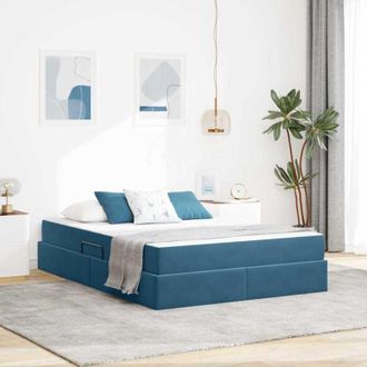 vidaXL vidaXL Lit avec rangement et matelas Bleu fonc&eacute; 140 x 200 cm Velours