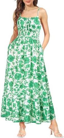 Grace Karin Femme A-Ligne sans Manches Dos Nu Robe de Vacances Plage Robe Sexy de Cocktail Motif Floral S Fleurs Vertes sur Blanche