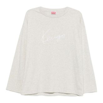 Kenzo Signature Logo-Stickerei Langarm-T-Shirt - - Tops - Damen - Wei&szlig; - M