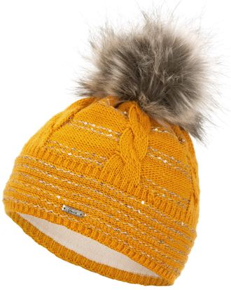 Faera Winterm&uuml;tze M&uuml;tze Damen Pailletten warm gef&uuml;ttert Bommelm&uuml;tze Fleecefutter Winter M&auml;dchen Weihnachten Strickm&uuml;tze Beanie, Farbe:Senf