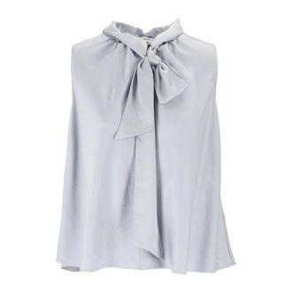 Forte_Forte Top en soie et satin Lavalli&egrave;re - Femme - Tops - Bleu - Taille: 42 FR