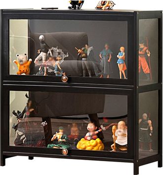 Generic Stand Vitrine, Display Cabinet mit Acryltüren, Klapptürdesign, Durchsichtige Vitrine, for Spielzimmer(Black,70cm/27.5in)
