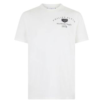 Philipp Plein Homme, Tops, Blanc, Taille: 4XL T-shirt col rond manches courtes
