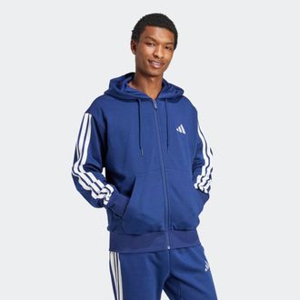 adidas Kapuzensweatjacke ADIDAS SPORTSWEAR M 3S FL FZ HD, Damen, Gr. XXL, blau (dunkelblau, wei&szlig;), Obermaterial: 55% Baumwolle, 36% Polyester, 9% Viskose, no