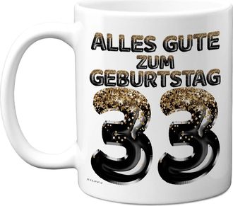 Stuff4 33. Geburtstagsgeschenke - Schwarz Gold Glitzerballons Tasse - Geburtstag Tasse für Männer und Frauen, 325 ml Premium-Keramiktasse, Spülmaschinenfest