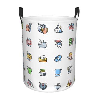 Generic Bunte Hygiene Korb W&auml;sche Rund W&auml;schek&ouml;rbe Mit Henkel W&auml;schebeh&auml;lter F&uuml;r Lagerung Decken Spielzeug