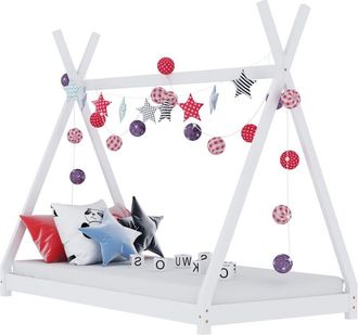 vidaXL Vidaxl - Lit cabane blanc 90x200 cm - Cadre en pin massif avec rideaux - Dimensions totales 208x98x154 cm - Pour coin lecture ou maison de jeu