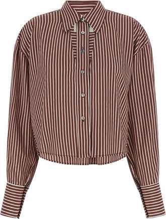 Le Twins LE Twins, Femme, Blouses et Chemises, Brun, Taille: 36 FR Luna Chemise Ray&eacute;e en Popeline de Coton