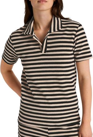 CALIDA Lounge Stripe Polo-Shirt Damen, Frottee-Struktur, Polokragen, nat&uuml;rlich atmungsaktiv, gerader Schnitt