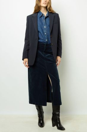 Gerard Darel Jupe midi en velours &agrave; c&ocirc;tes - CASSIDIE - Marine