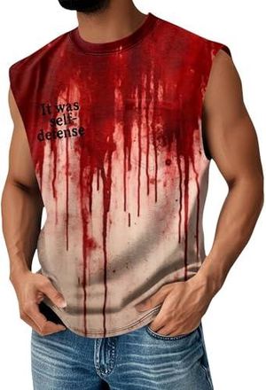 Generic Costume dHalloween pour homme - T-shirt sans manches - Imprim&eacute; sang r&eacute;aliste - D&eacute;bardeur confortable et l&eacute;ger pour les f&ecirc;tes, les farces, le cosplay, 